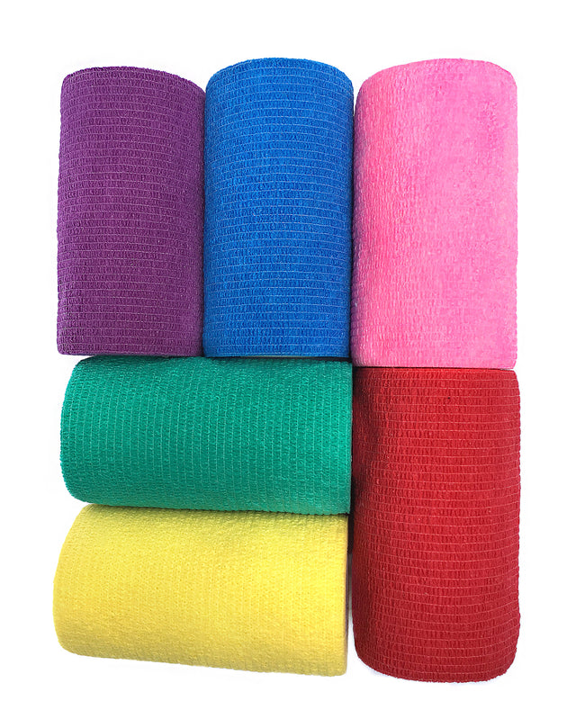 WildCow 4 Inch Vet Wrap Bulk 18, 36 Packs (6 Color Rolls) - VetWraps.com